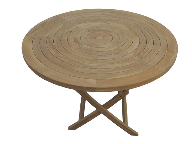 120cm Teak Ripple Round Folding Table | Kingsley Smythe