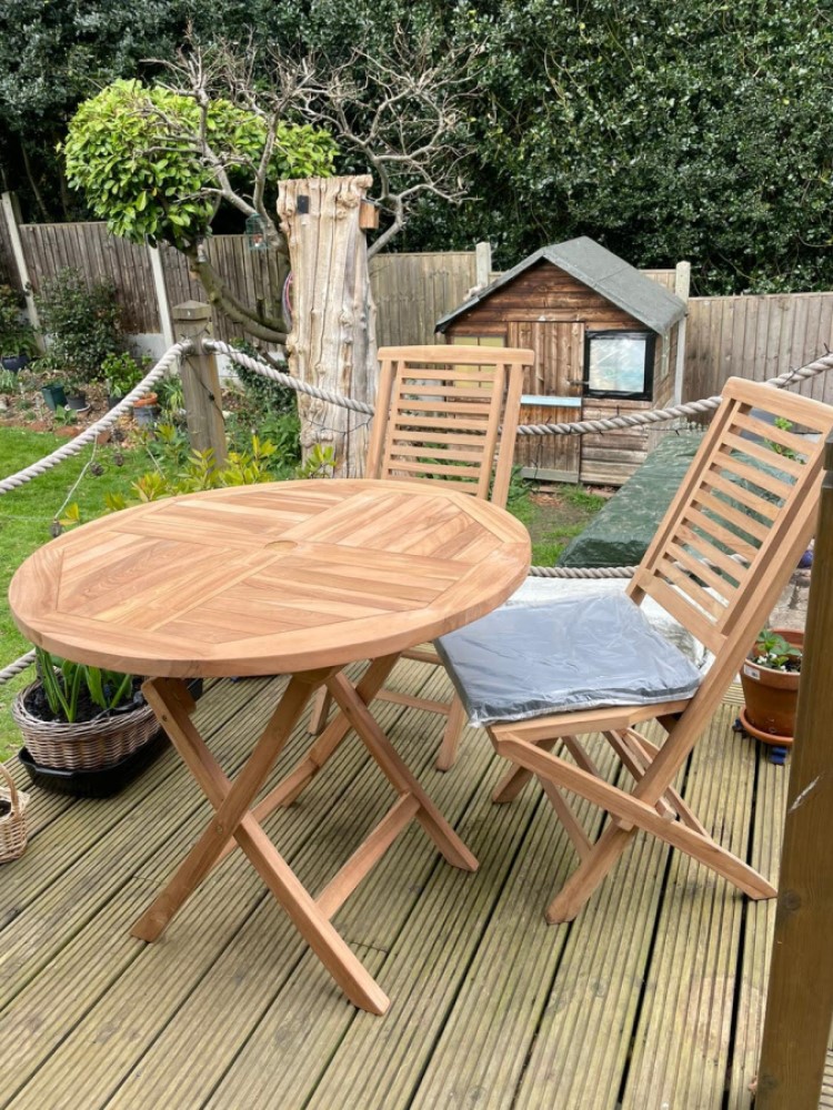 Round Teak Folding Bistro Table + Chairs | 2 Seater | 90cms
